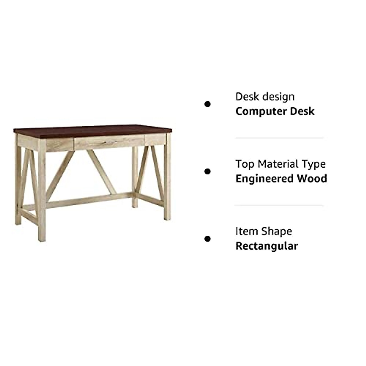 Walker Edison Rustic Farmhouse Wood Computer Writing Desk Home Office Workstation Small, 46 Inch, White Oak and Brown
