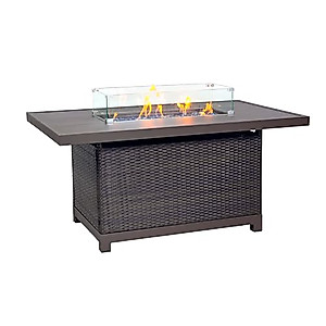 Kinger Home Novi Rattan 52-Inch Outdoor Patio Propane Gas Fire Pit Table, CSA Certified 50,000 BTU Firepit, Brown Aluminum Frame