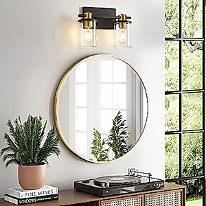 stambord 2 Light Bathroom Vanity Light, Black and Gold Bathroom Light Fixtures, Sconces Wall Lighting with Glass Shade, Modern Farmhouse Vanity Lighting fixtures for Bathroom, Bedroom, Hallway