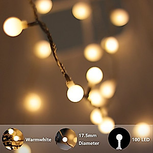 LED Globe String Lights, 100 LED Warm White Globe String Lights Plug in, Waterproof Globe Lights for Indoor and Outdoor, Ideal for Home, Wedding Party, Christmas, Balcony, 49ft Extendable Globe String
