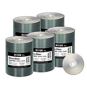 500 Pack Ritek Pro (Professional Grade) CD-R 52X 700MB Shiny Silver Lacquer Silk Screen Printable Blank Media Recordable Disc