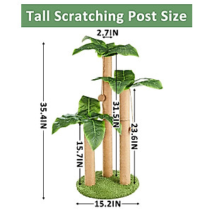 BNOSDM 35" Tall Cat Scratching Posts for Adult Cats Coconut Tree 3 Sisal Rope Claw Scratcher Dangling Ball Kitten Scratch Post Kitty Activity Center for Indoor Outdoor Cats Kittens