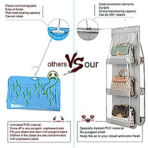 ZB.soar Hanging Handbag Organizer, 2 Pcs * 6 Pockets, Upgrade Dust Proof Purse Organizer Closet, Wardrobe Closet Organizer, Washable Handbag Organizer for Women Handbags Purse (Black&Gray)