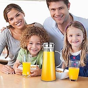 4 Pieces Glass Pitcher with Lid and Spout Heat Resistant Glass Water Carafe with Handle 1.5 Liter 51 oz Juice Beverage Pitcher with Stainless Steel Lid for Hot Cold Beverages Iced Tea Bar Kitchen