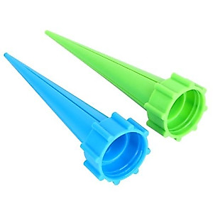JTW- Lot of 12 Pcs Get Straight to The Root - Automatic Garden Cone Watering Spike Plant Flower Waterers Bottle Irrigation Plastic (L13 cm,dai 3cm) Green Blue Color