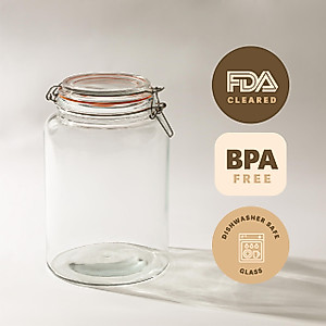 kitchentoolz Large 1 Gallon Glass Mason Jar with Hinged Lids, Extra Wide-Mouth Airtight Leakproof Sealed Canning Jars, Pickling Container, Preserving & Flour Storage - Pack of 2