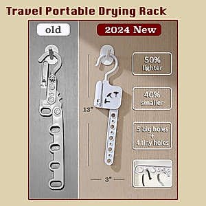 Travel Folding Drying Rack for Clothes with 5 Travel Hangers with Clips, Over The Door Hanger Hook, Storage Bag, Lightweight, Small-Size, Space-Saving for Laundry, Dorm, RV, Hotel