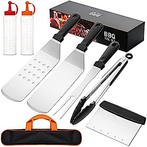 AIKWI Blackstone Griddle Accessories Tool Kit, (8 Pieces) Flat Top Grill Professional Grade Set, with Spatulas, Fork, Tong, Chopper, Bottles & Carry Bag, Perfect for Outdoor BBQ, Indoor Cooking