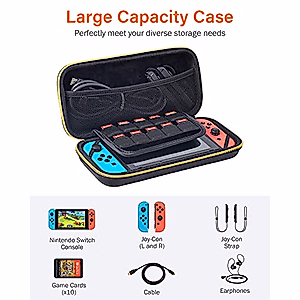 Davlon Carrying Case for Switch/Switch OLED, Portable Switch Travel Case with Handle and 10 Game Card Slots, Hard Shell Protective Case Compatible with Switch Console and Accessories