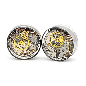 Mystic Metals Body Jewelry Large Gauge Embedded Steampunk Watch Parts Plugs - Sold As a Pair (1-1/2" (38mm))