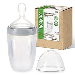 haakaa Gen.3 Silicone Feeding Spoon Bottle Grey (8oz./250ml) - Silicone Food Dispensing Spoon with Dust-Proof Cap, Homemade Food Squeeze Feeder Spoon for 6M+