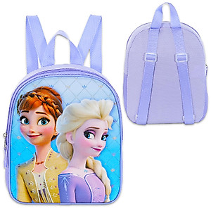 Walt Disney Studio Frozen MINI Backpack For Girls, Kids ~ 4 Pc Bundle With 11In School Bag, 300 Stickers, Coloring Pages, Disney Frozen backpack (Anna Elsa Supplies Travel Set),