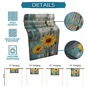 Summer Sunflowers Table Runner 36 Inches Long Farmhouse Dress Scarves, Spring Floral Botanical Teal Brown Retro Wood Dining Tablerunner for Coffee Table/Kitchen Island/Party Décor, Small 13" x 36"