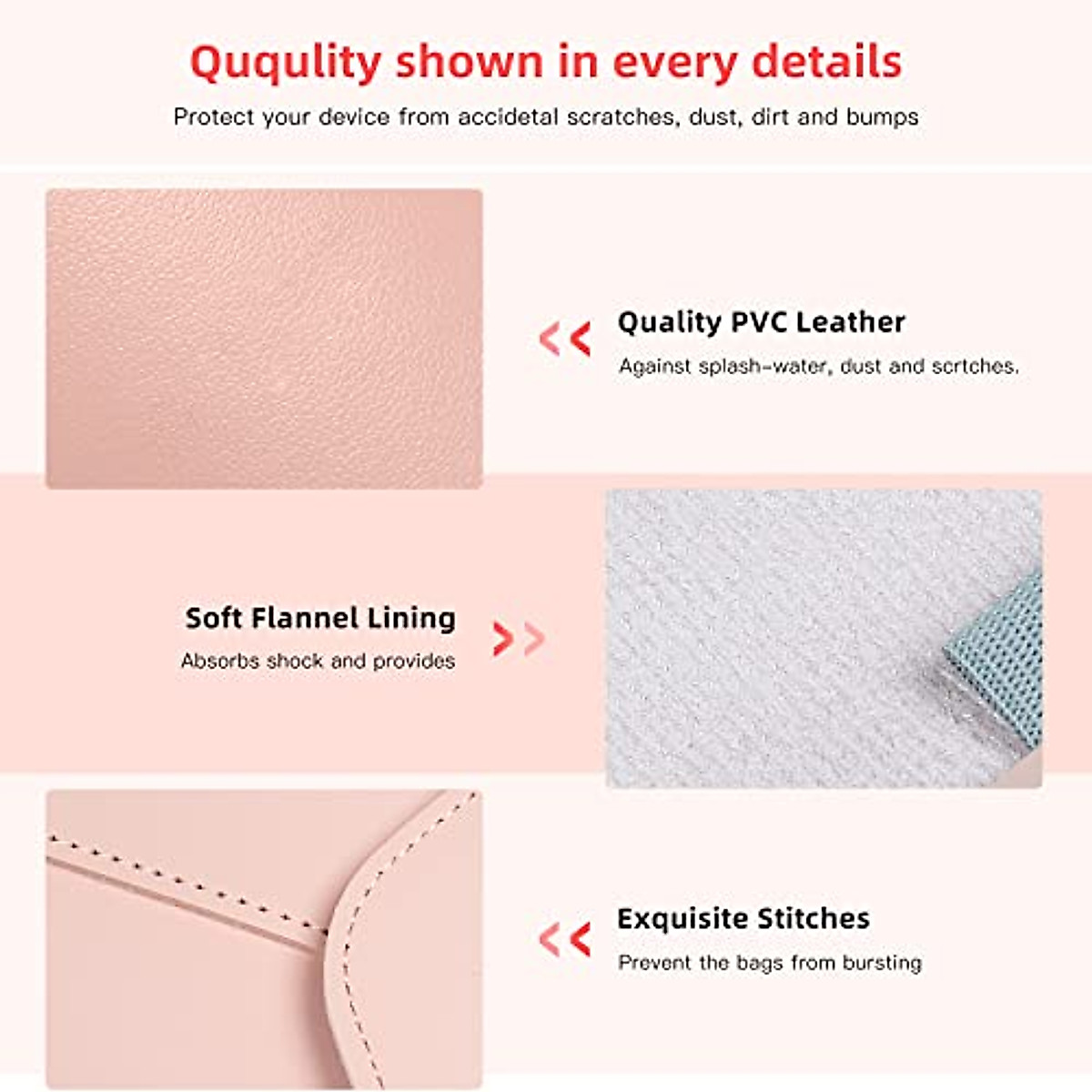 11 Inch Tablet Sleeve Case for 10.9 New iPad Air 4, iPad Pro 11, 10.5 iPad Air/Pro, 10.2 iPad, Microsoft Surface Go 2/1, Samsung Galaxy Tablet,PVC Leather Pouch Bag with Pen Holder-Pink