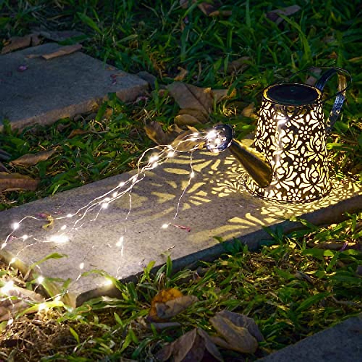 Garden Decor Solar Lights Outdoor Watering Can Decoration Hanging Lantern Waterproof for Lawn Patio Garden Courtyard Table Yard Pathway Walkway Outdoor Gardening Gifts, Warm White LED (Large)