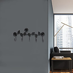 Zerodeko Iron Art Wall Hook Door Back Hook Storage Rack Rose Flower Hook Towel Hook Holders Wall Mounted Hanger Coat Rail Rack Hat Hooks Organizer Black Coat Hook Rack