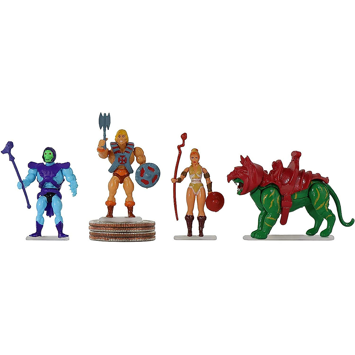 Worlds Smallest Masters of The Universe Bundle Set of 4 Mini Figures - He-Man - Skeletor - Teela - Battle Cat