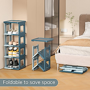 HAIXIN Shoe Rack Organizer, 5 Tier Collapsible Shoe Storage Cabinet Entryway, Sneaker Rack for Men, Sturdy Wide Shoe Stand, Free Standing Shoe Racks for Bedroom, Closet, Garage(Dark & Light Blue)