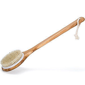 Janrely Bath Dry Body Brush Natural Bristles Back Scrubber With Long Wooden Handle For Cellulite And Exfoliating