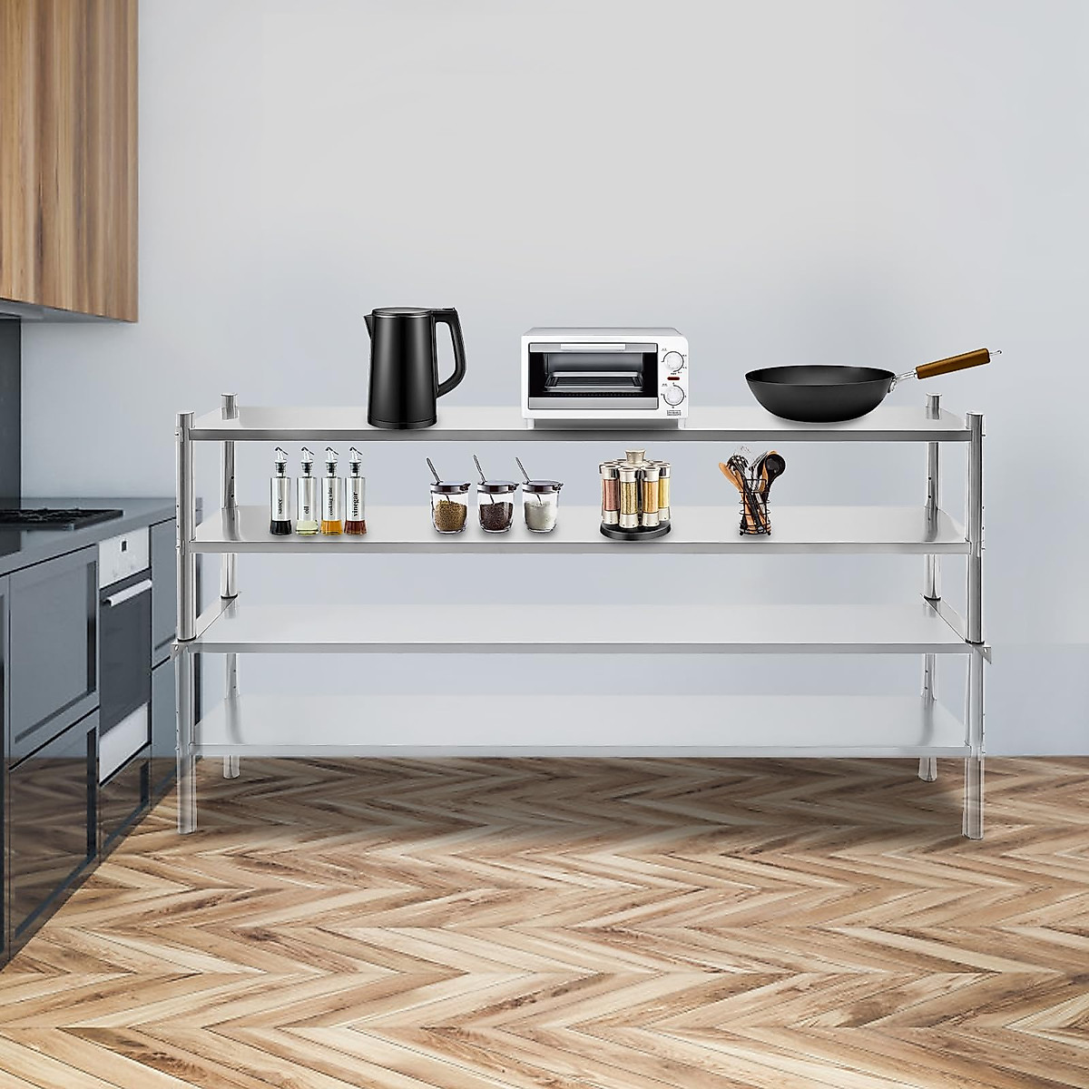 HuaShuani Double Tier Stainless Steel Overshelf, 12 * 71in Commercial 2 Tier Shelving for Kitchen Prep & Work Table, Height Adjustable Storage Rack for Restaurant Warehouse Bar