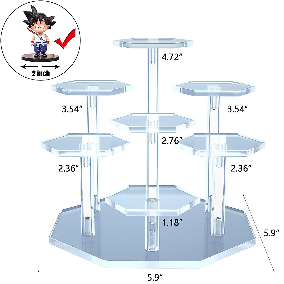 Acrylic Display Stand for Figures, Collectibles, Toys and Dolls, Jewelry, Action Figures Collection Organizer Holder, Cosmetic Items Display Risers, 7-Tier. (Clear)