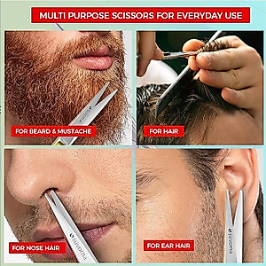 Suvorna small scissors for beard, mustache, facial, nose, eyebrow, and ear hair - Hair scissors for cutting, trimming & grooming - Made with 4.5" stainless steel for barbers, professional, & home user