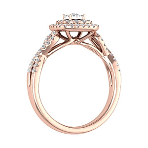1/2 Carat Cushion cut Halo Diamond Engagement Ring in 14K Rose Gold (Ring Size 8)