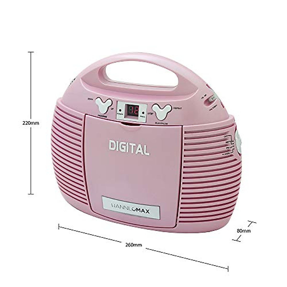 HANNLOMAX HX-327CD Portable CD Player with AM/FM Radio, Aux-in, AC/DC Dual Power Source. (Pink)