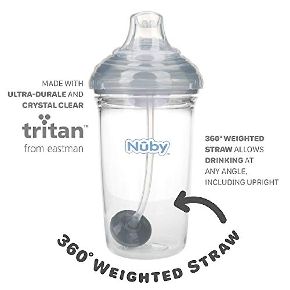 Nuby Tritan No-Spill Trainer Cup with Silicone Spout & 360 Weighted Straw with Hygienic Cover