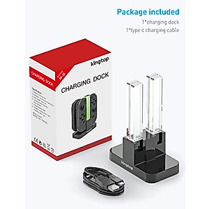 KINGTOP Charging Station Compatible for Nintendo Switch Joy-Con & OLED Model Controllers Charger Dock Stand with Individual LEDs Indicator and Type C Charging Cable