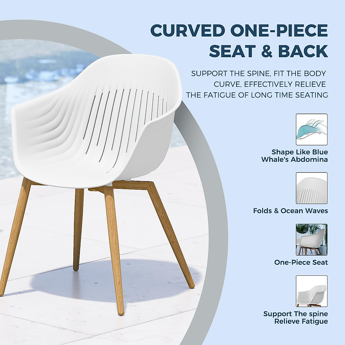 Grand patio Outdoor Dining Chairs Set of 4 Indoor Outdoor Modern Recycled Plastic Dining Chair, Rust Free Frame, Woodgrain Legs, Whale Modeling Design for Kitchen, Dining (Light Gray)