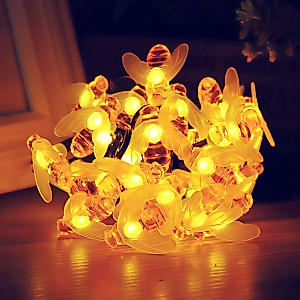 Solar Powered String Lights, 30 Cute Honeybee LED Lights, 15FT 8 Modes Starry Lights, Waterproof IP65 Fairy Decorative Lights for Outdoor, Wedding, Homes, Gardens, Patio, Party, (Warm White)