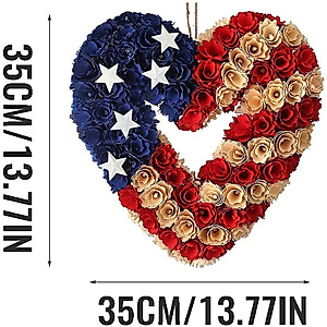 Patriotic Independence Day Wreath American Front Door Wreath 4th of July Wreath Memorial Day Wreath Handmade Hanging Wreath Red White and Blue Flag Day Wreath Veteran's Day Garden Home Decor (E)