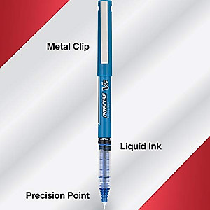PILOT Precise V5 Stick Liquid Ink Rolling Ball Stick Pens, Extra Fine Point (0.5mm) Blue Ink, 12-Pack (35335)