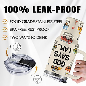 Christian Truck Gifts, 40 Oz God Says I Am Construction Truck Tumbler With Handle, Christian Gifts for Boys, Inspirational Religious Birthday Gifts for Truck Lover Bible Verse Cup, Construction gifts