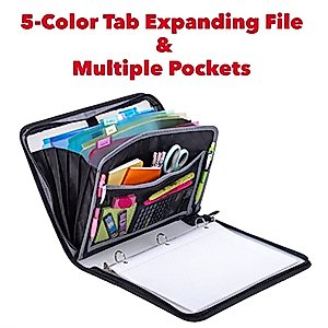Case-it Transulcent Slim Go Tab Zipper Binder, 1" O-Ring with 5-Color tabs, Expanding File Folder, PS-425-Slim, Blue