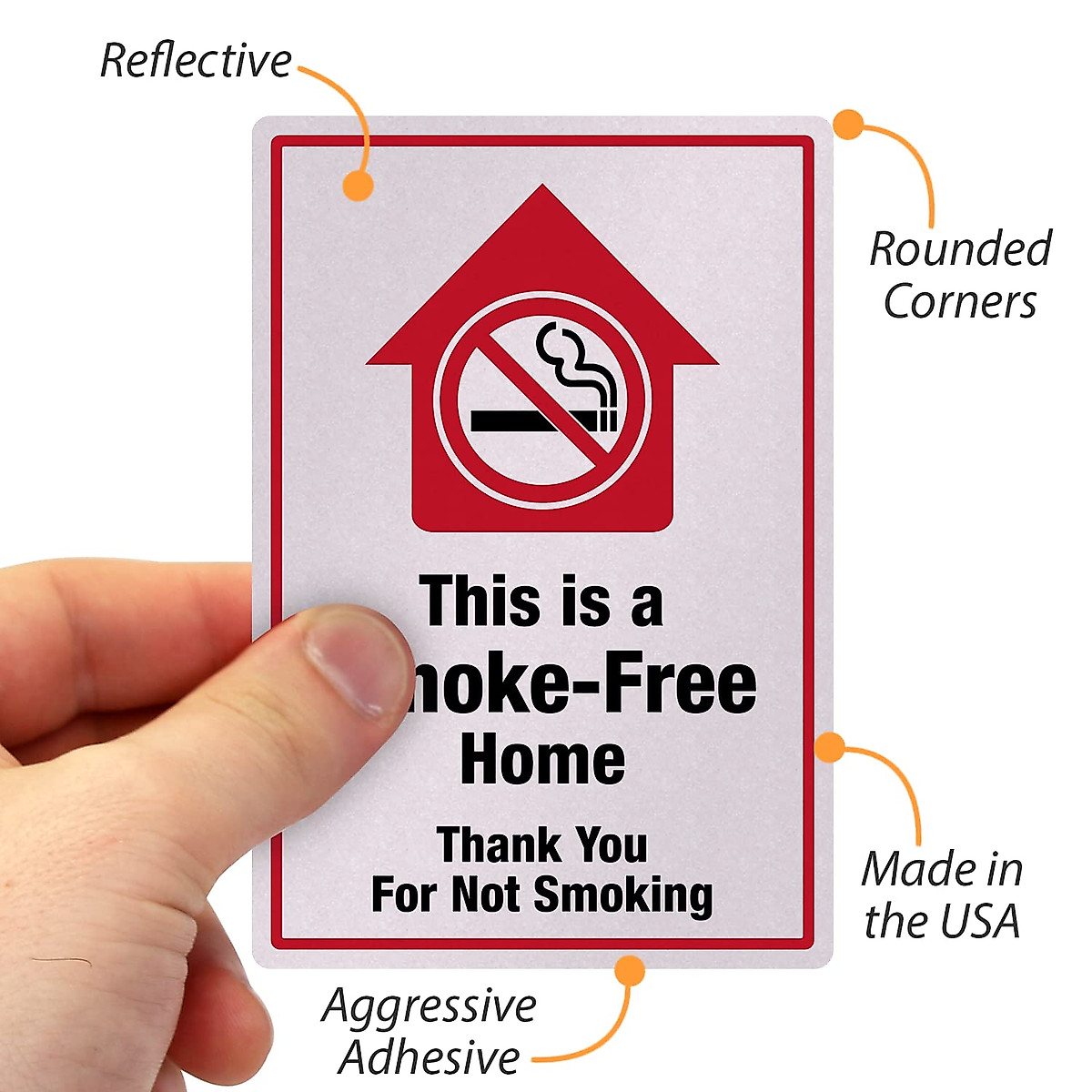 SmartSign This is A Smoke Free Home Stickers, Thank You for Not Smoking Decals | Pack of 3 EG Reflective Adhesive Decals/Labels/Stickers, Made in USA
