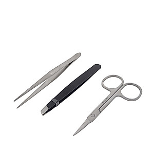 Honbay 3PCS Tweezers Set Point and Slant Stainless Steel Tweezers, Eyebrows Scissor, for Eyebrow and Nose Hair