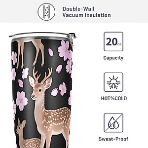 Amooorous Pink Romantic Japanese Cherry Blossom Deer Stainless Steel insulated water bottle for home with Straw Lid travel travel mugs insulated for hot for Home, Office or Car aesthetic Vacuum