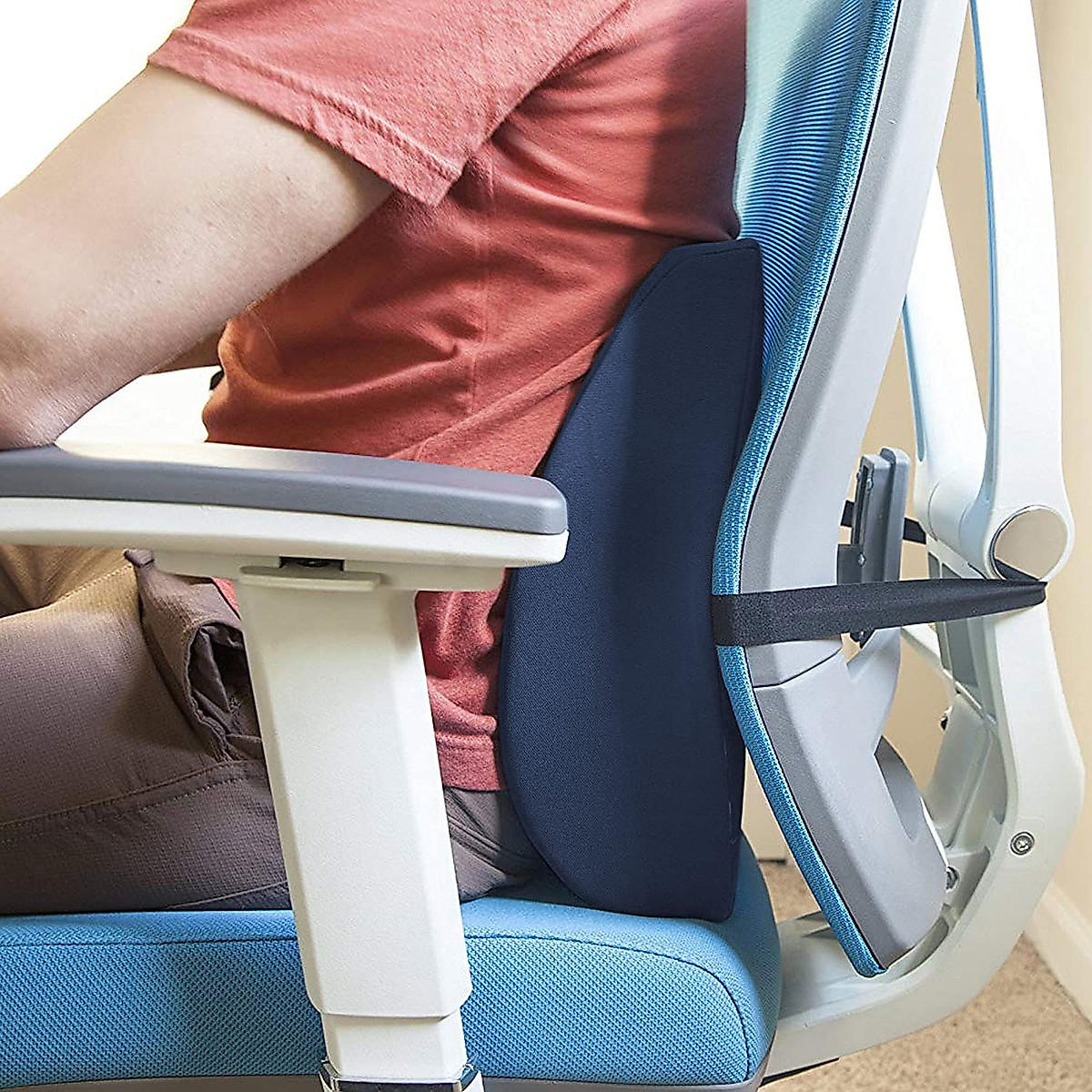 DMI Lumbar Support Pillow for Chair to Assist with Back Support with Removable Washable Cover to Ease Lower Back Pain and Discomfort while Improving Posture,14 x 13 x 5,Contoured Foam,Premium,Navy