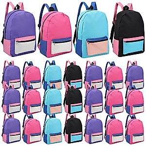 Amylove 24 Packs 12 x 17 x 6 Inches Bulk Backpacks Two Tone Backpacks with Pockets Adjustable Padded Straps Back to School Supplies Bag Bookbag for Kids Women Men Boys Girls (Fresh Color)