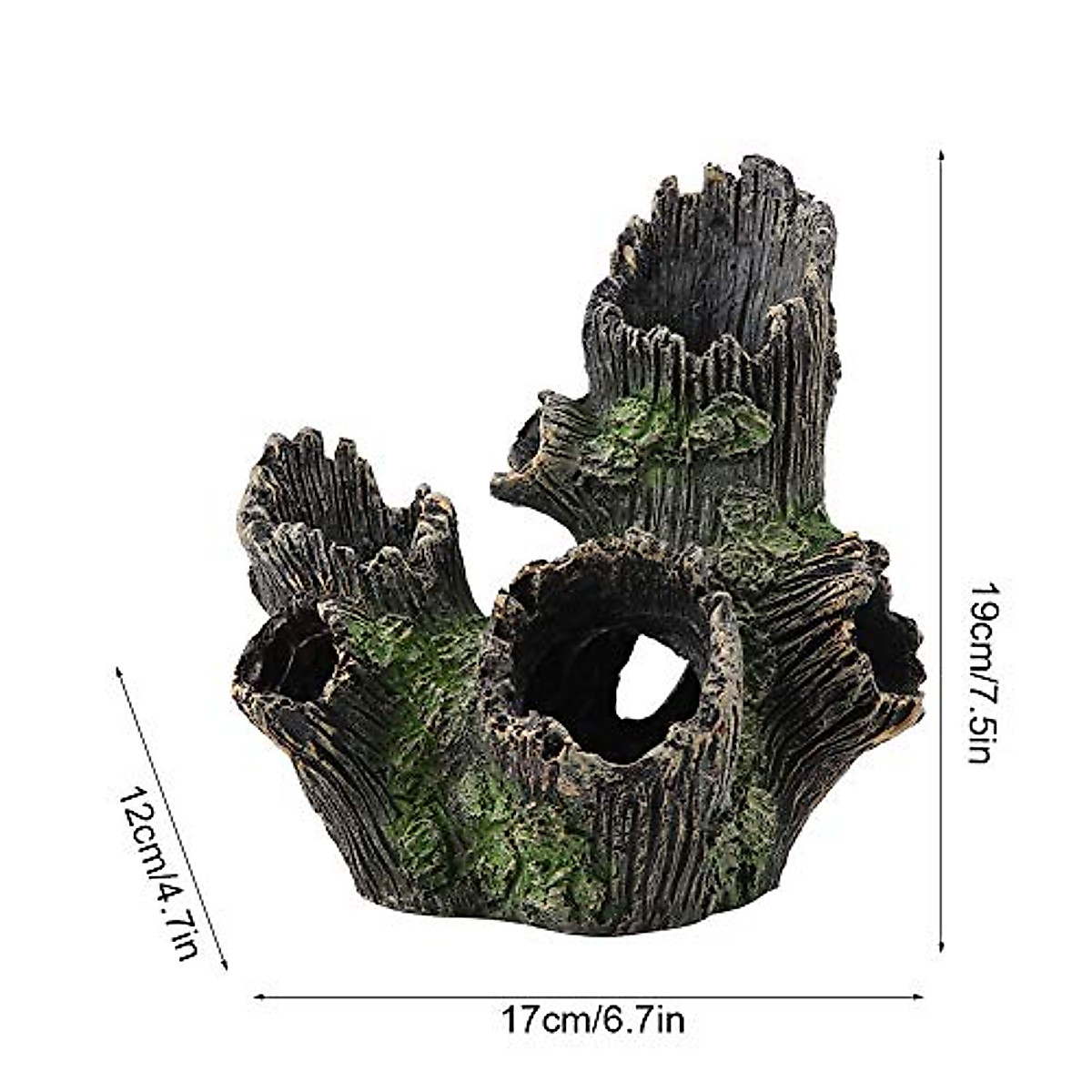 Aquarium Tree Trunk, Hollow Landscape Stump Wood House Resin Ornament Hideout Caves Rocks Decor Fish Tank Hole Stone Decoration Accessories Betta Cichlid Turtles Small Lizards Reptiles Amphibians