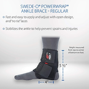 Core Products Swede-O PowerWrap Stabilizing Ankle Brace, No-tie Laces, Adjustable & Reinforced, Black, Regular