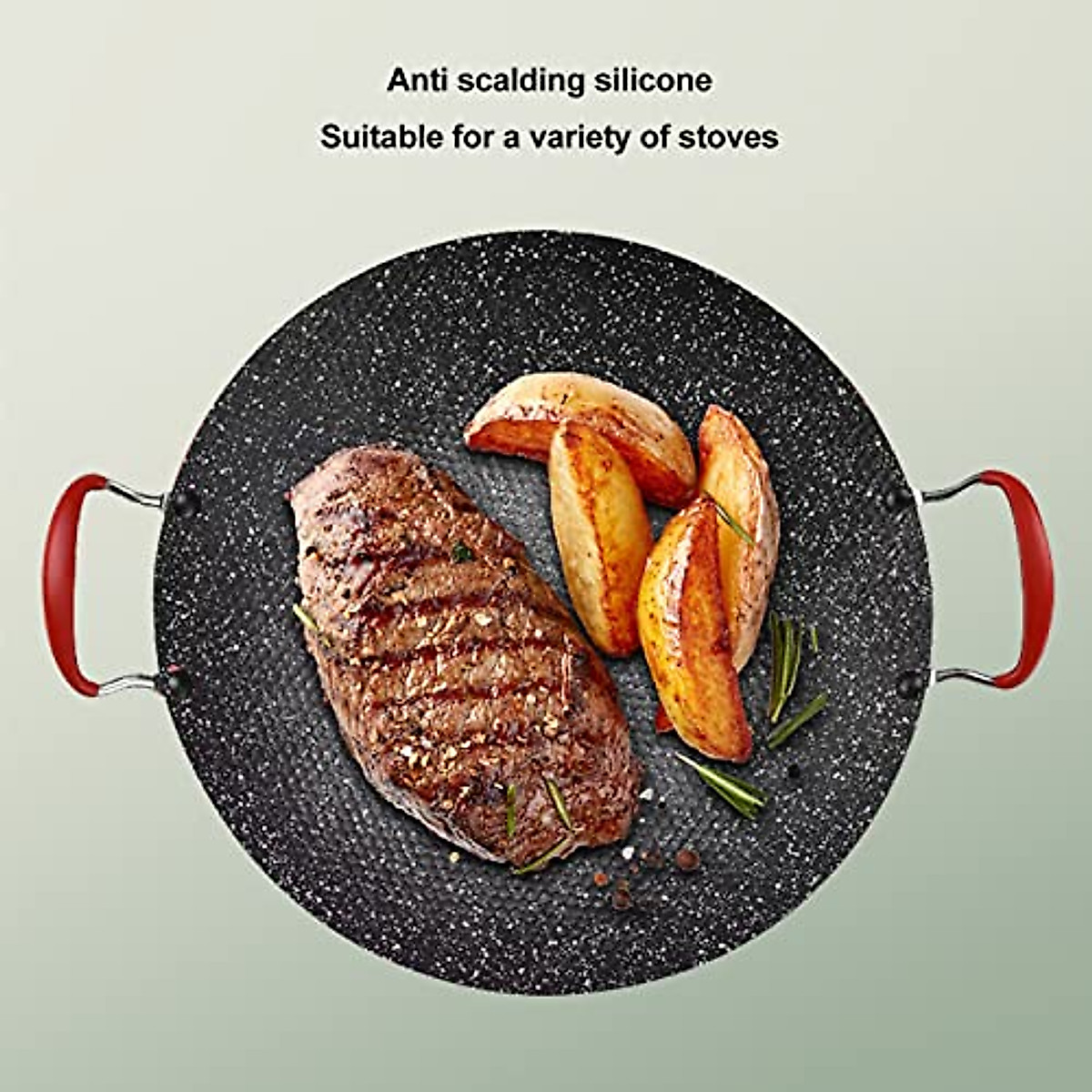 Korean BBQ Grill Pan, Non Stick with Anti Scalding Handle Round Barbecue Gill Plate for Gas Ceramic Stove(30cm)