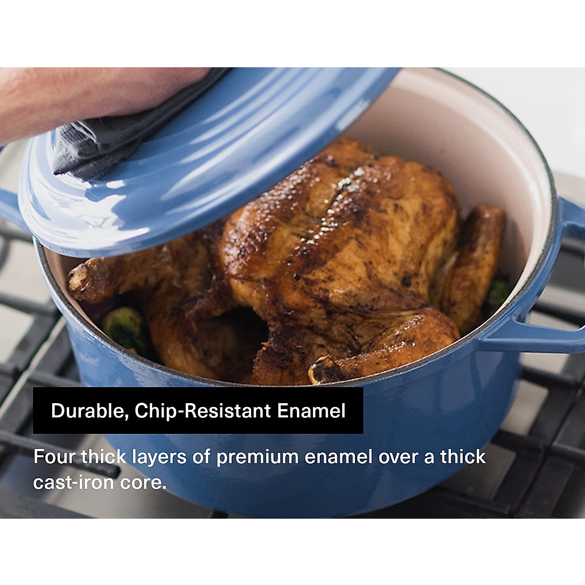 Misen Enameled Cast Iron Dutch Oven - Premium Quality Thick Core | Chip-Resistant Enamel Coating | Versatile Multi-Purpose Shape | Wide Handles for Easy Handling | Ideal for Everyday Cooking | 7QT I Blue