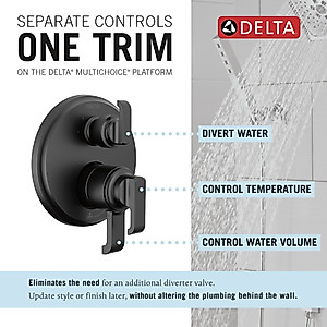 Delta Faucet Tetra 17 Series Matte Black 3-Setting Integrated Diverter Valve Trim Kit, Black Diverter Valve Trim Kit, Shower Trim Kit, Matte Black T27889-BL (Valve Not Included)