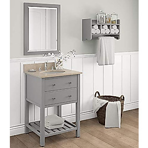 Alaterre Furniture Logan Bath Storage Shelf with Two Towel Rods, 25", Gray
