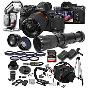 Sony A7 IV w/ 28-70mm Lens, 128GB Extreme Memory, 420-800mm Super Telephoto Lens, TTL Pro Flash, Filters, Lenses, Case Tripod, and More – Extreme Photo Bundle (42pc Bundle)