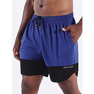 NELEUS Men's 2 in 1 Running Shorts with Liner,Dry Fit Mesh Gym Workout Shorts with Pockets,3 Pack,6094,Black/Grey/Blue,M