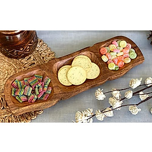 3 Compartment Acacia Wood Tray for Nuts, Candy, Snacks, Appetizers, Chips, Condiments, Crackers, Divided Serving Platter for Parties, Decorative Sectional Relish Tray for Christmas Holidays- 15''